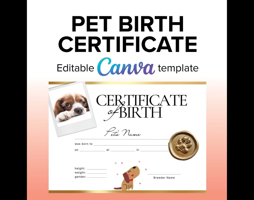 Plantilla de certificado de nacimiento de perro, Amante de los perros ...