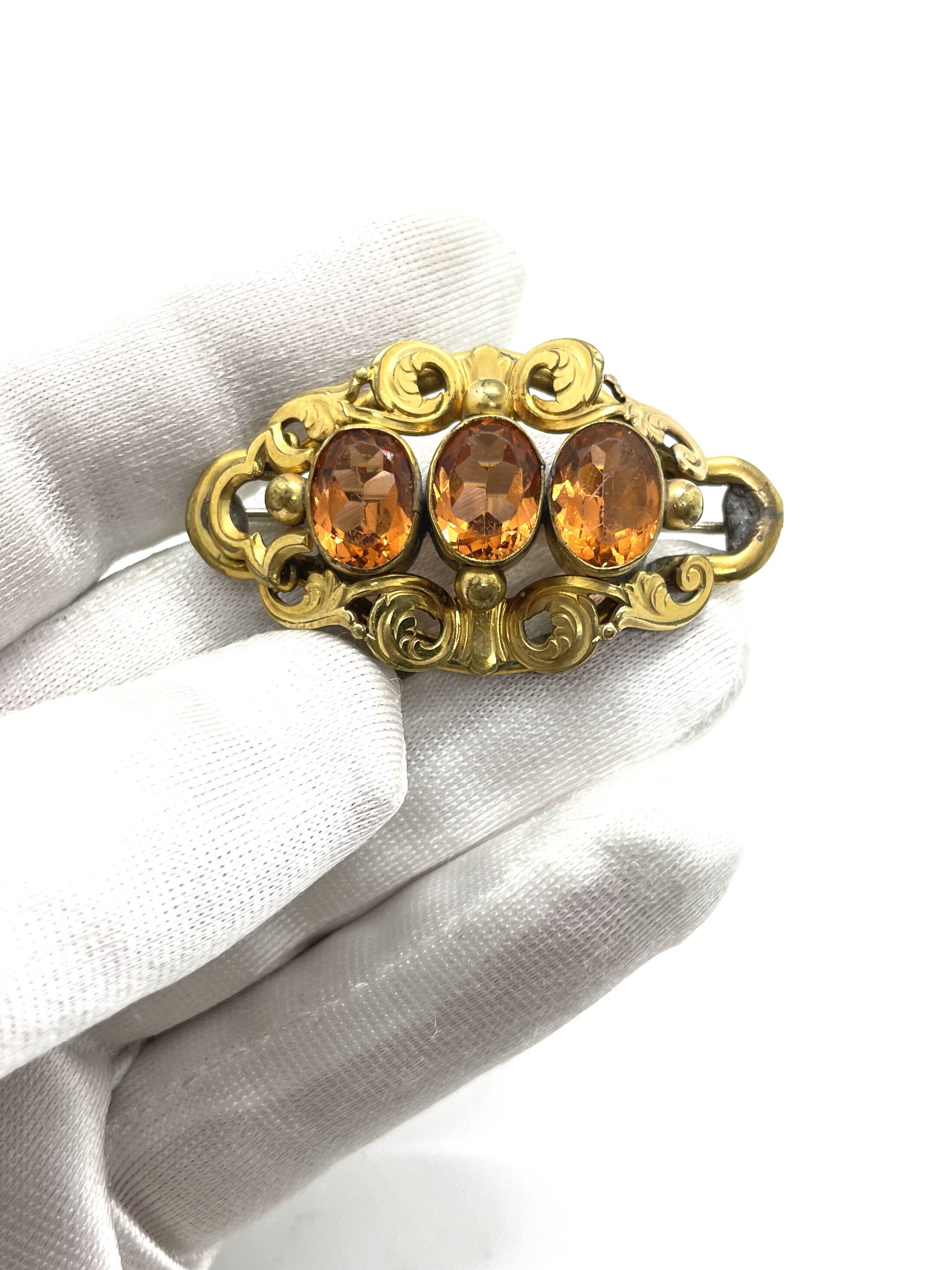 Antique Victorian Era Pinchbeck Metal Faux Citrine Paste Leaf Design ...