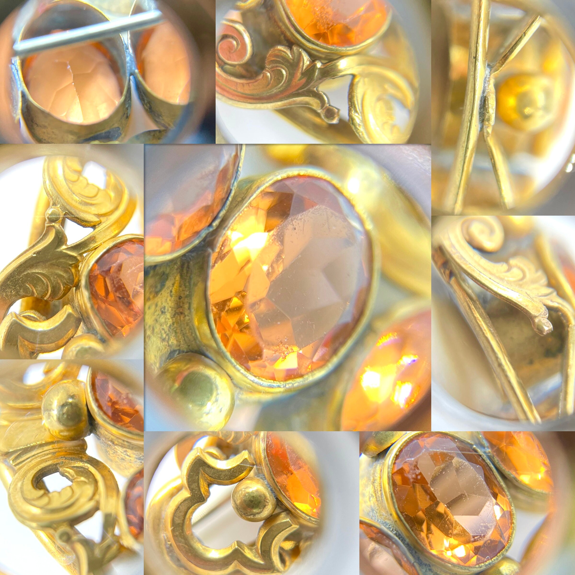 Antique Victorian Era Pinchbeck Metal Faux Citrine Paste Leaf Design ...