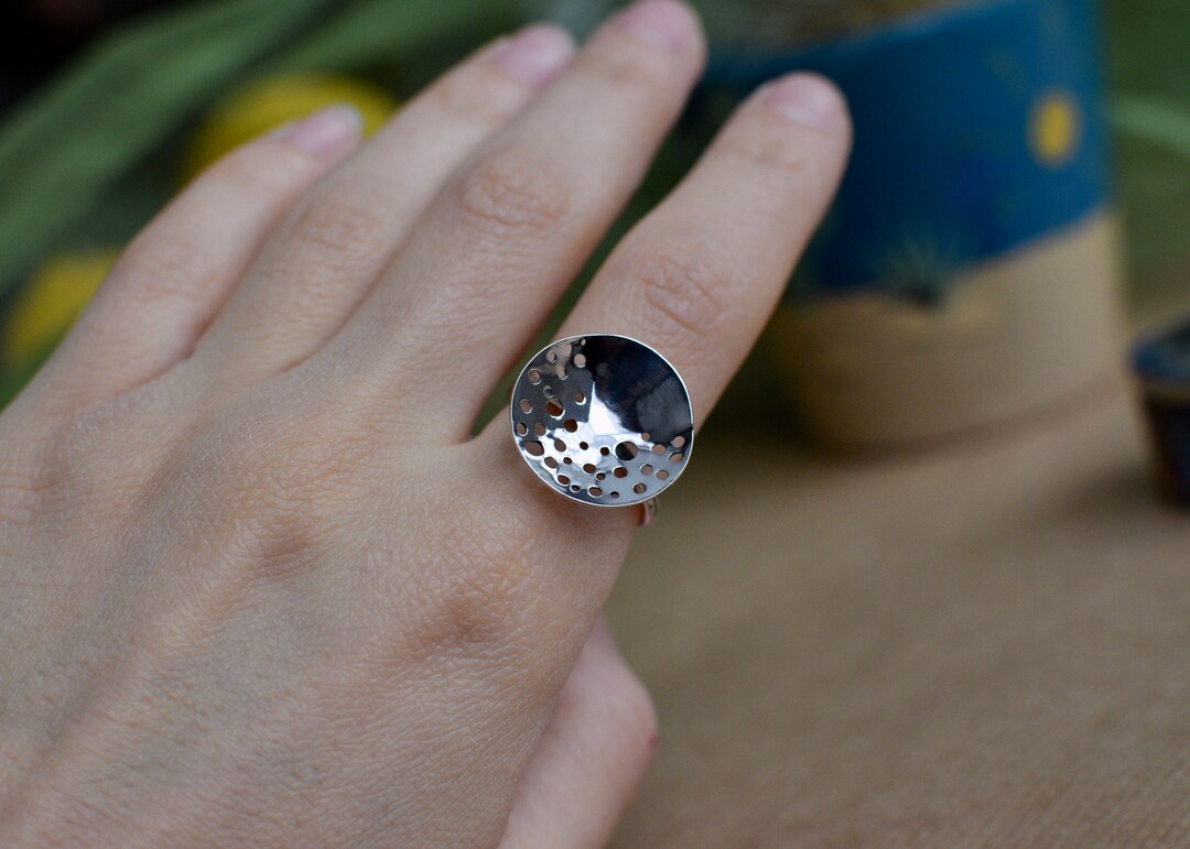 Sterling Silver Concave Round Ring - Etsy UK