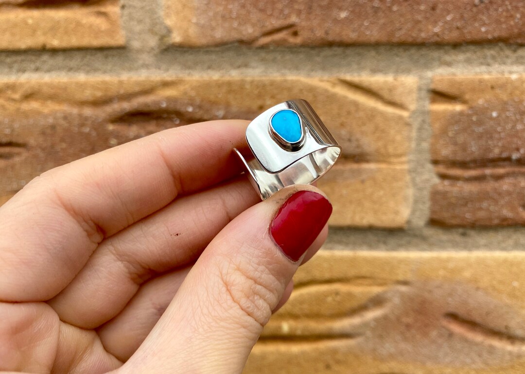 Wide Band Turquoise Sterling Silver Ring (sonoran Rose) - Etsy UK