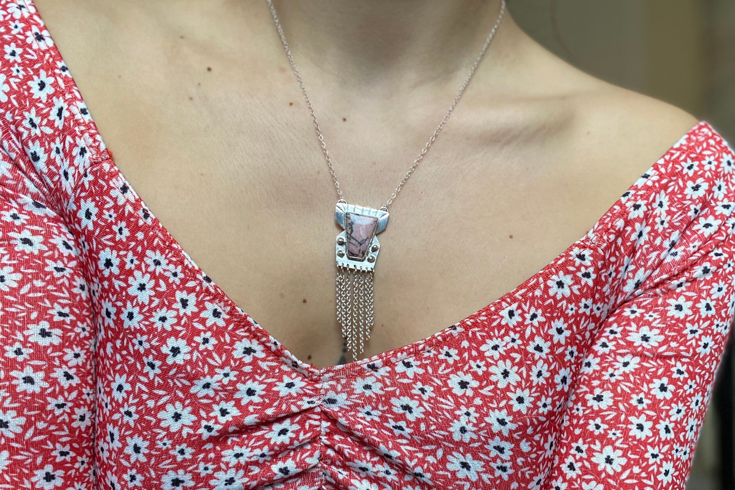 Rhodonite Sterling Silver Pendant - Etsy UK