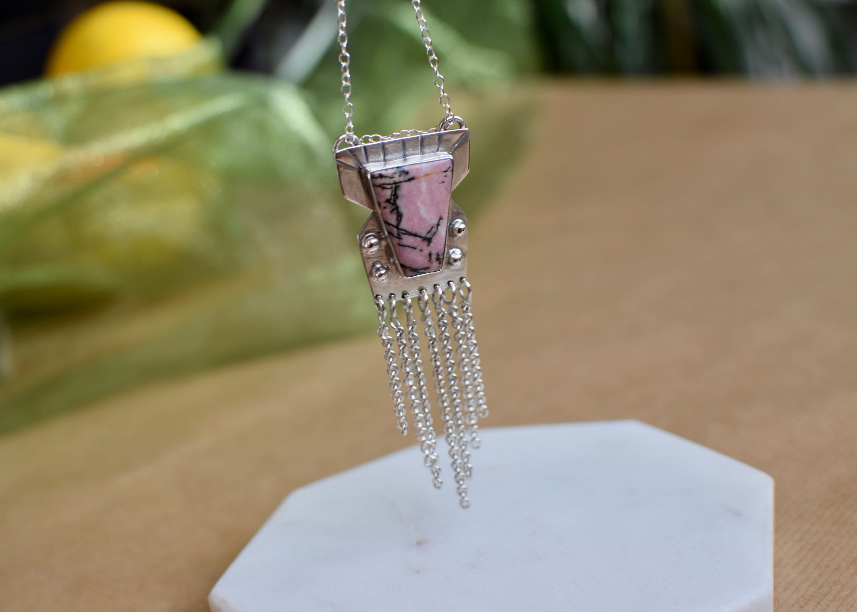 Rhodonite Sterling Silver Pendant - Etsy UK
