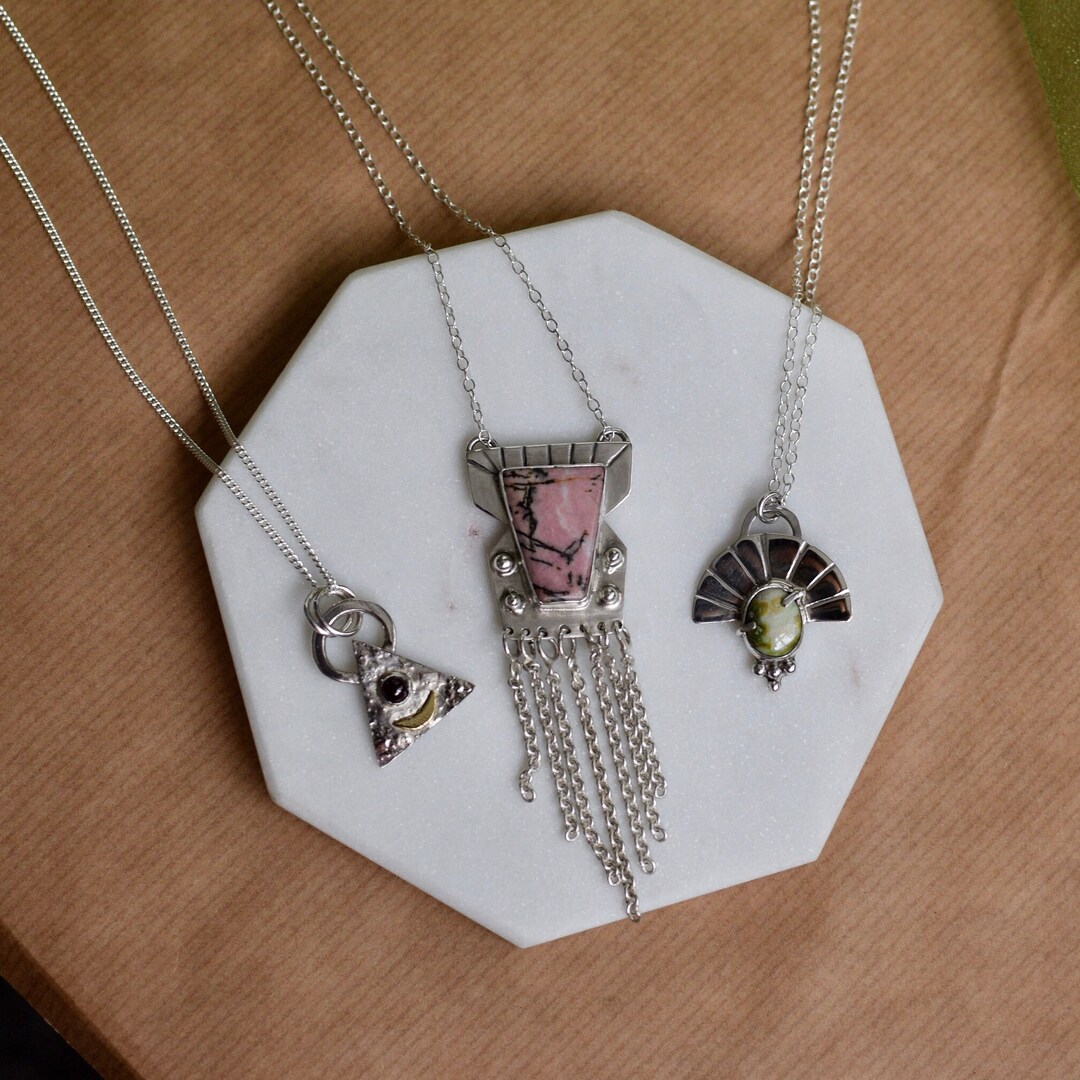 Rhodonite Sterling Silver Pendant - Etsy UK