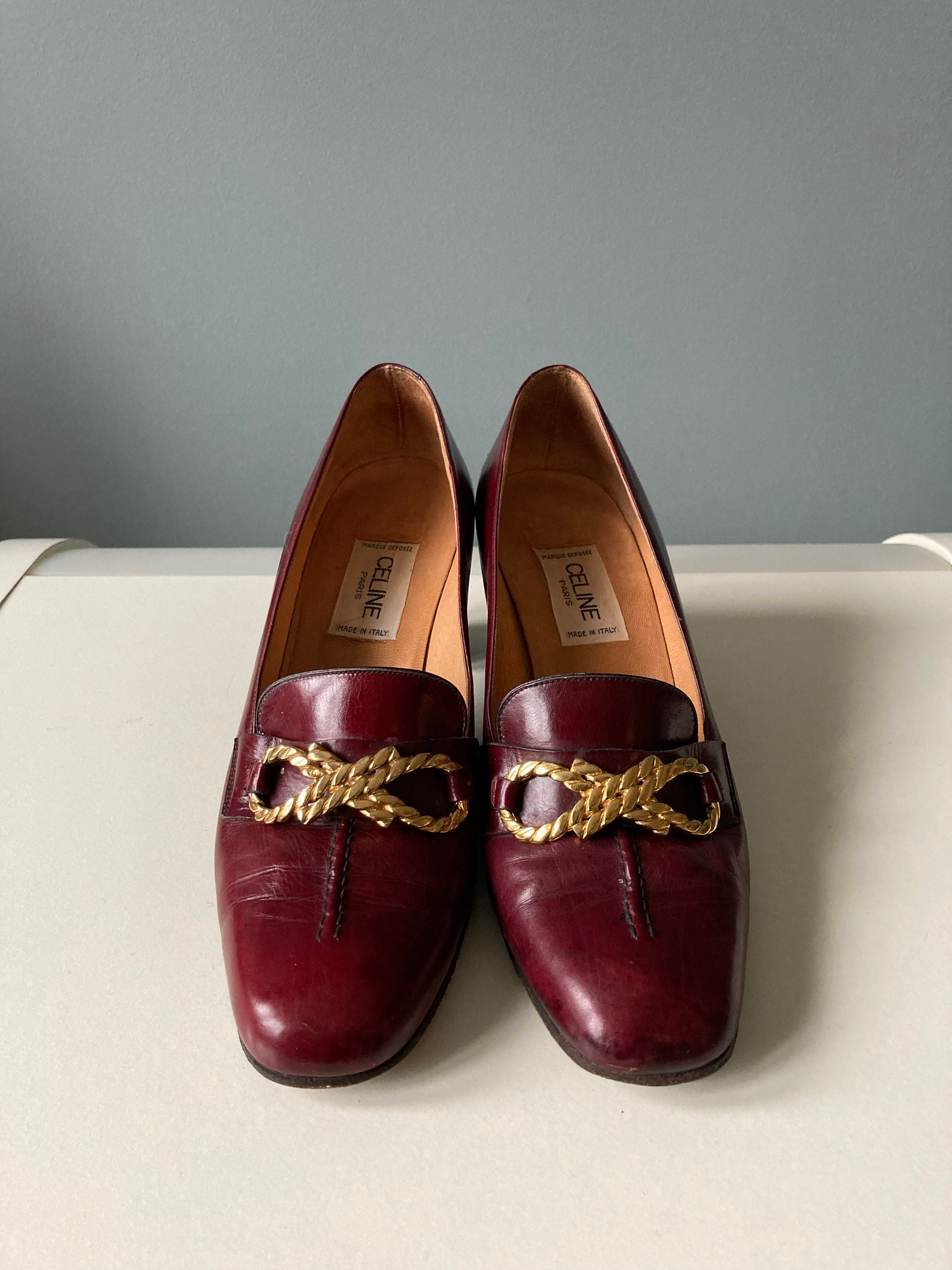Céline 1970s Bordeaux Red Leather Pumps Golden Details / EU - Etsy