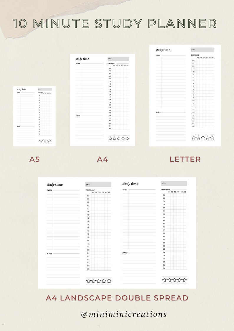 10-minute Study Planner | Time Tracker Productivity Log | Digital ...