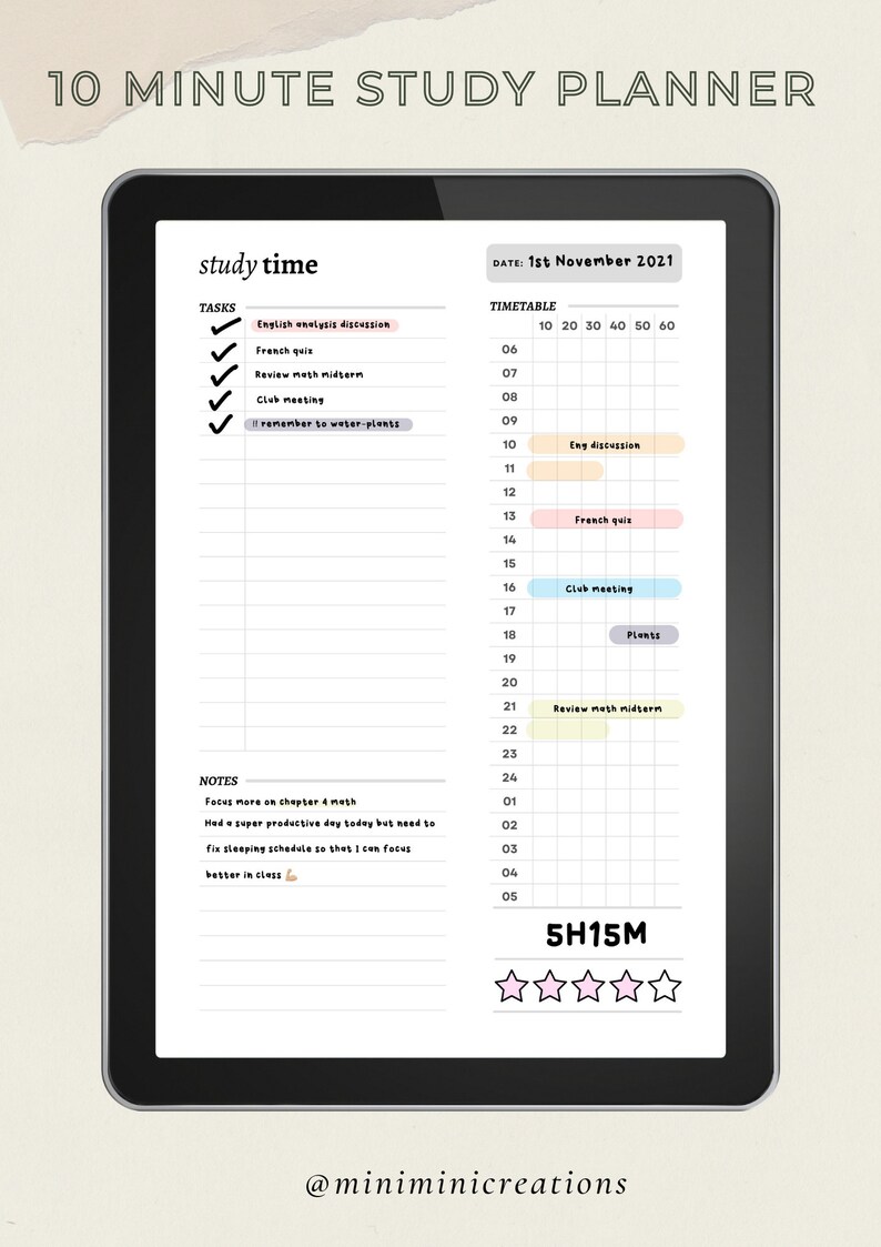 10 Minute Study Planner Time Tracker Productivity - Etsy