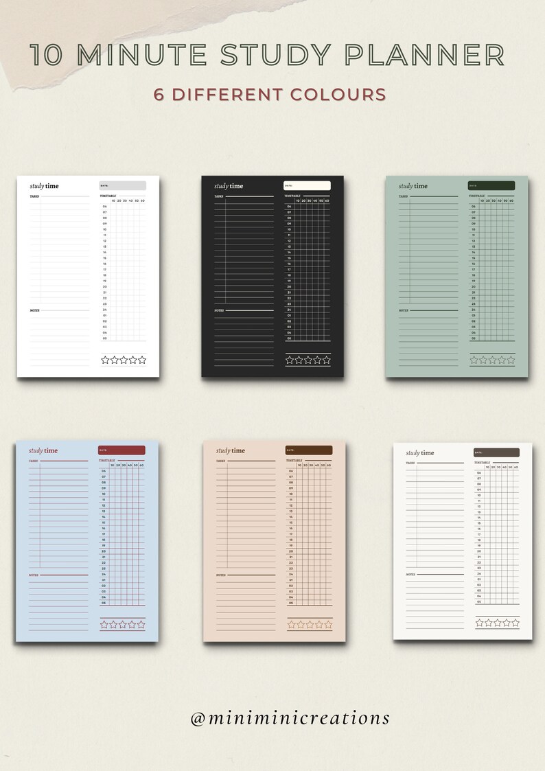 10-minute Study Planner | Time Tracker Productivity Log | Digital ...