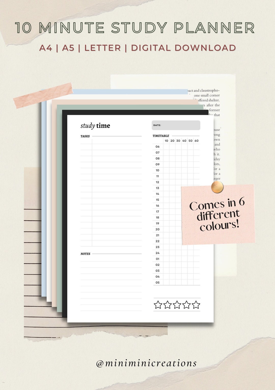 10-minute Study Planner | Time Tracker Productivity Log | Digital ...