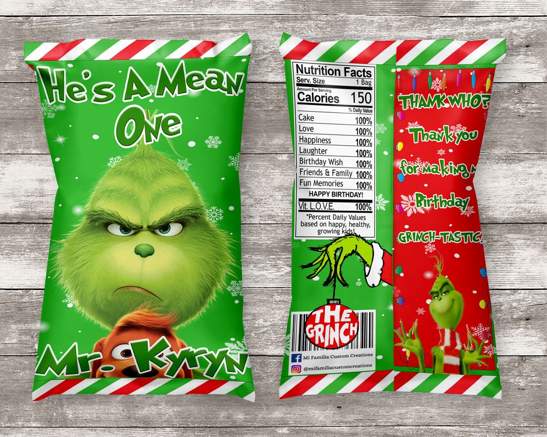 Grinch Inspired Chip Bag, Grinch, Christmas, Christmas Party, Grinch ...