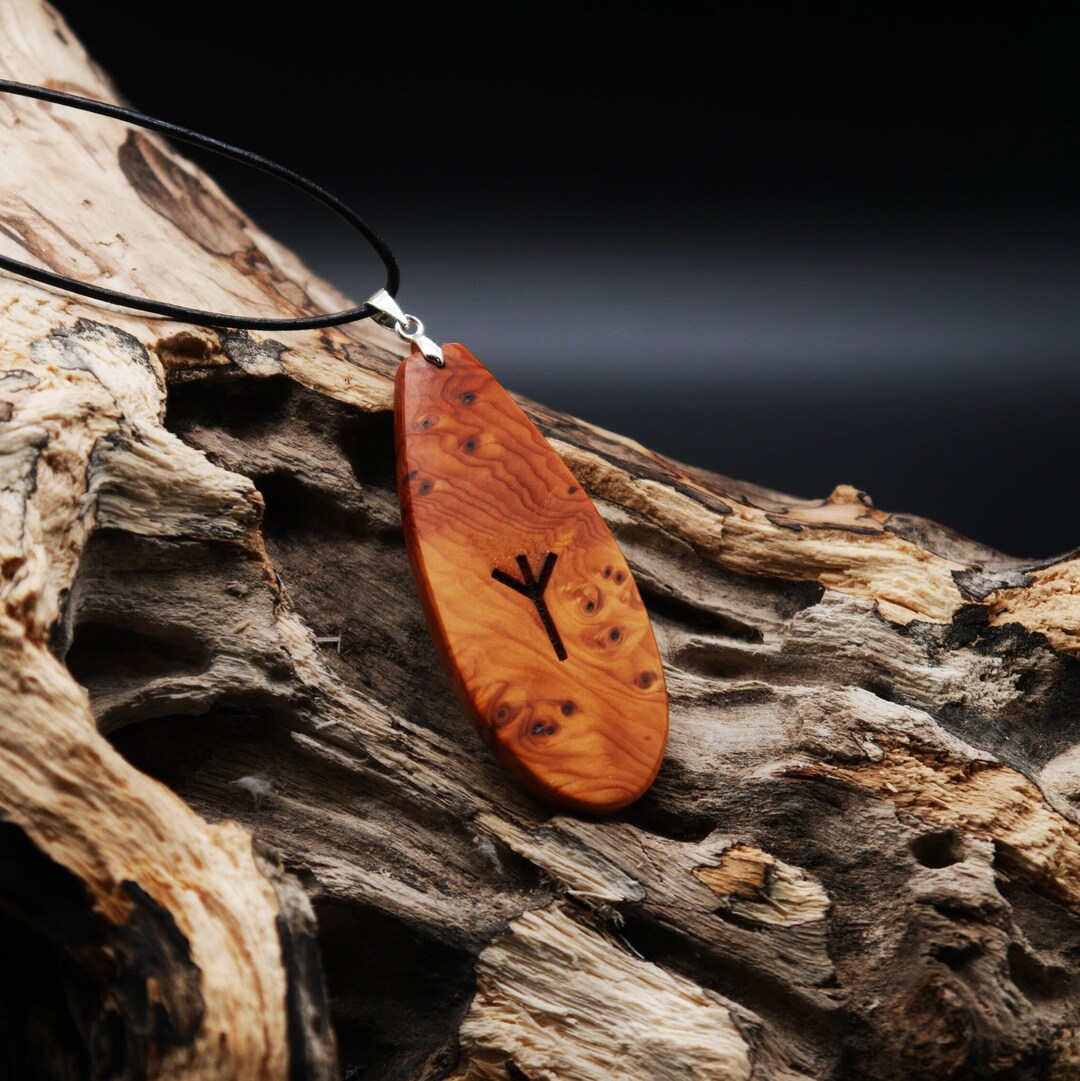 Protective Rune Necklace Yew Wood Pendant Wooden Jewelry Pendant Wood ...