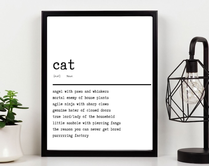 Cat Definition Print Gift Home Décor Wall Art Funny Cat Dictionary ...