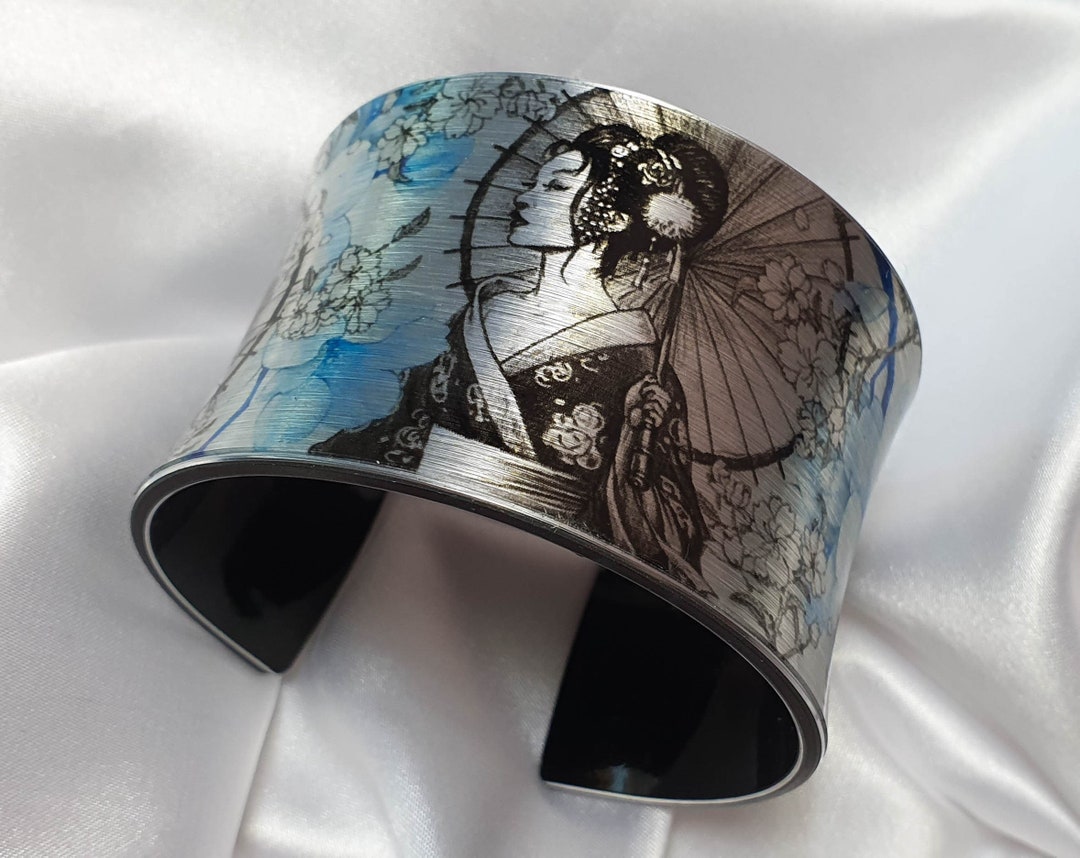 Japanese Geisha Cuff Bracelet, Japanese Gifts, Geisha Jewelry, Cherry ...