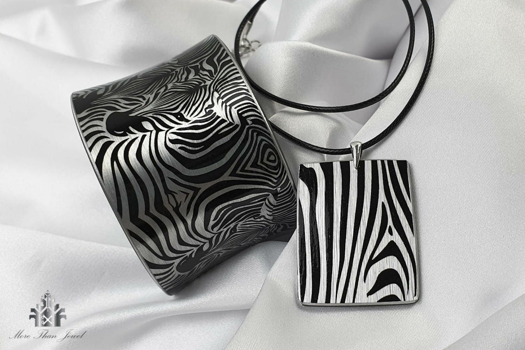 Zebra Jewelry Set, Zebra Cuff Bracelet and Necklace, Safari Gift for ...