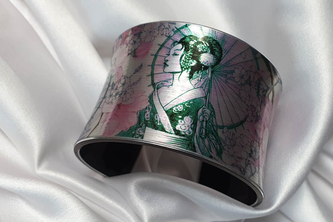 Geisha Cuff Bracelet, Japanese Gift for Her, Geisha Art Jewelry, Pink ...