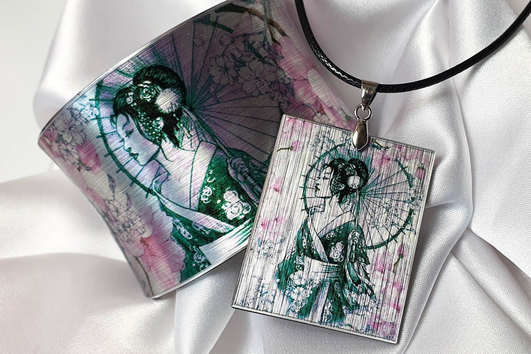 Geisha Jewelry Set, Geisha Cuff Bracelet and Necklace, Gift for Her ...