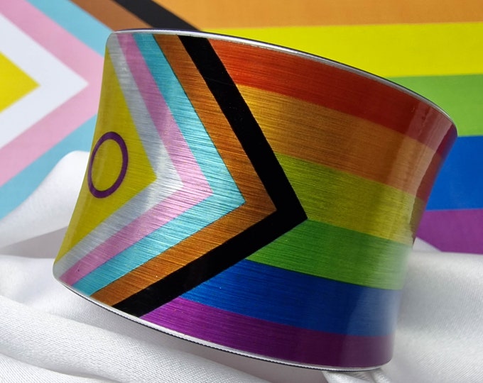 Progress Pride Flag Cuff Bracelet, Pride Gay Jewelry, LGBT Pride Flag, Rainbow Gay Man Bangle ...