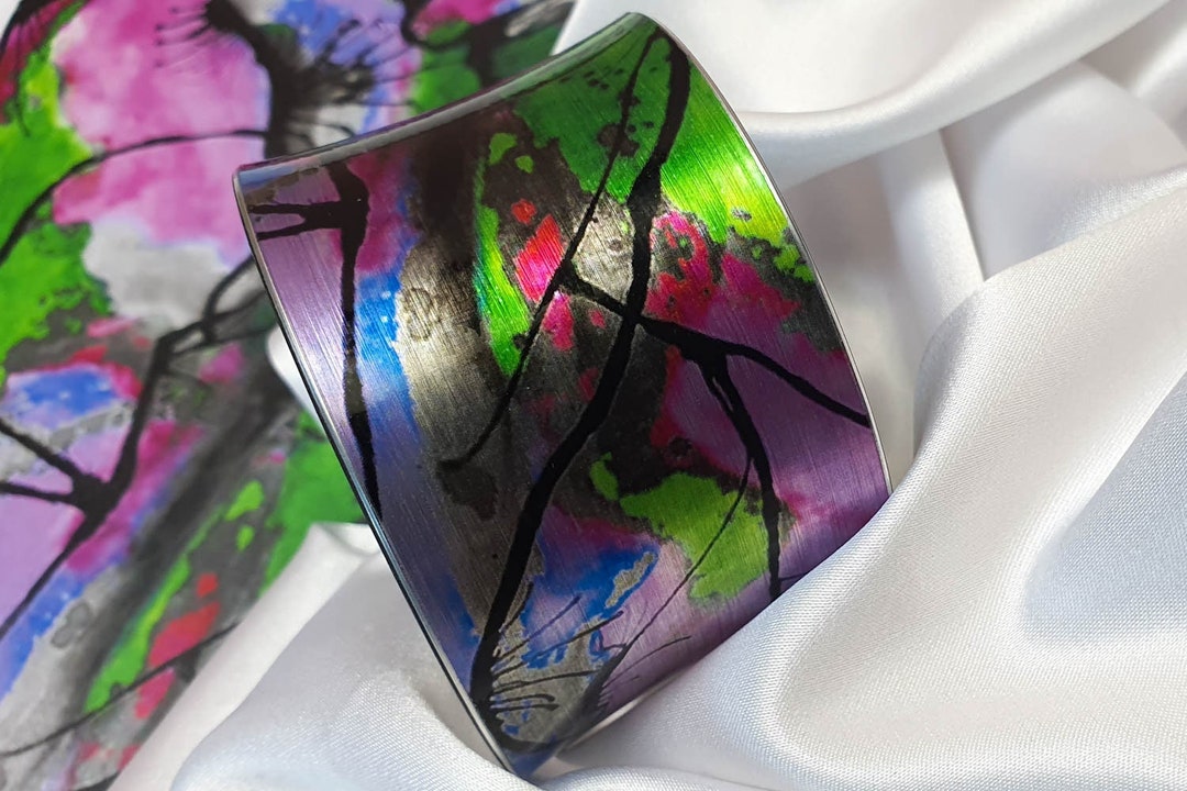 Abstract Colorful Cuff Bracelet, Unusual Women Gift, Abstract Jewelry ...