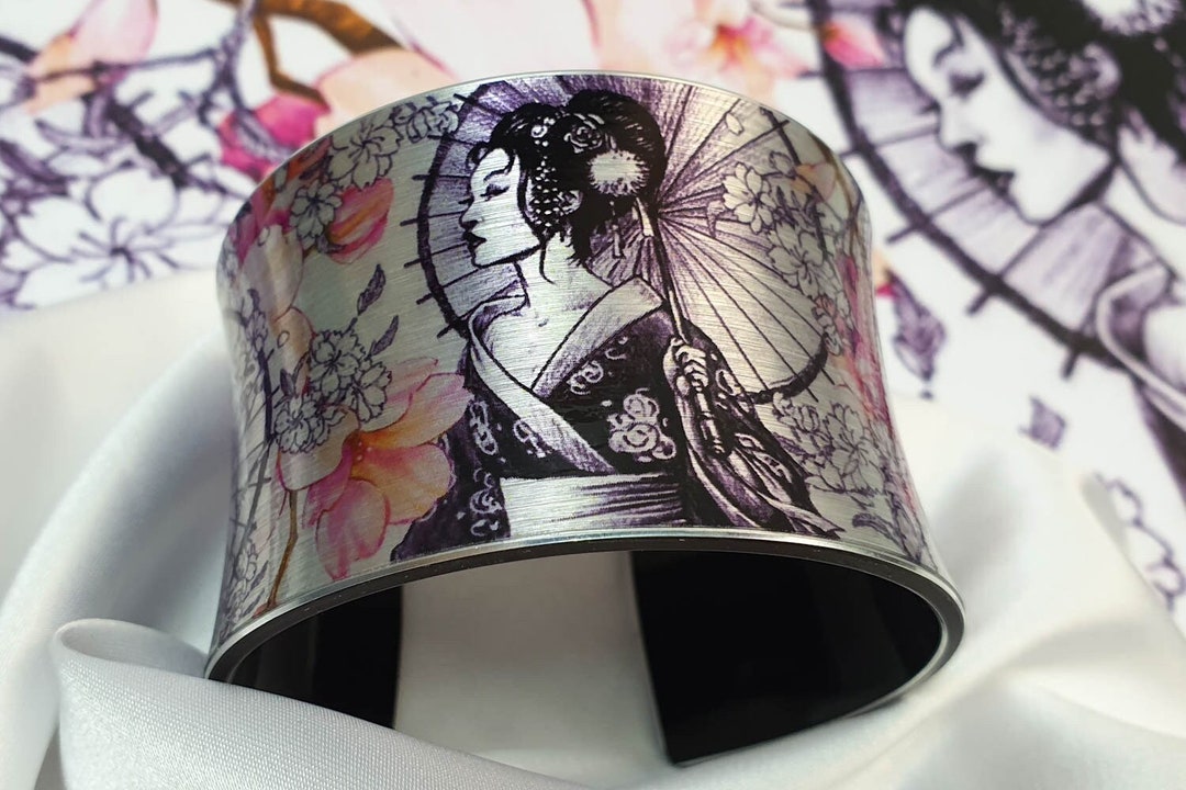 Japanese Geisha Cuff Bracelet, Japanese Art Gifts, Geisha Jewelry ...