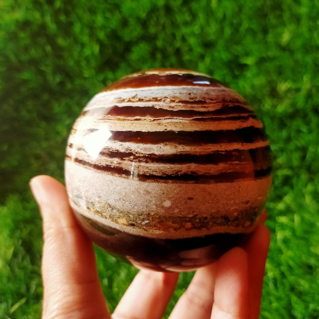 Chocolate Calcite Stone Sphere| 76 MM| Stripped Brown Calcite Sphere ...