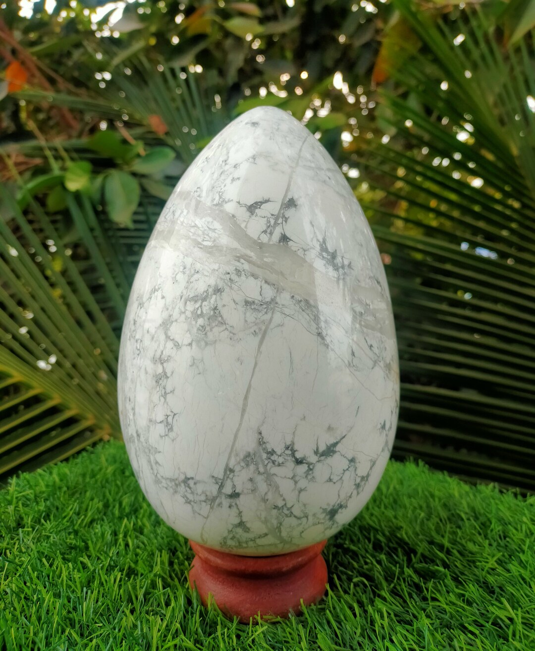 Elegant 8 Inches Large White Howlite Polished Egg for Metaphysical ...