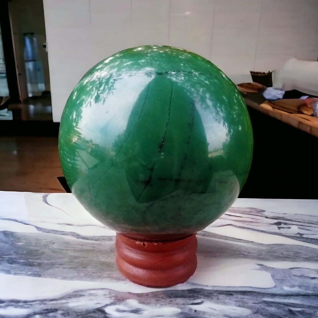 Stunning 130 MM Nephrite Jade Sphere Highly Polished as You Can See Metaphysical Crystal Healing ...