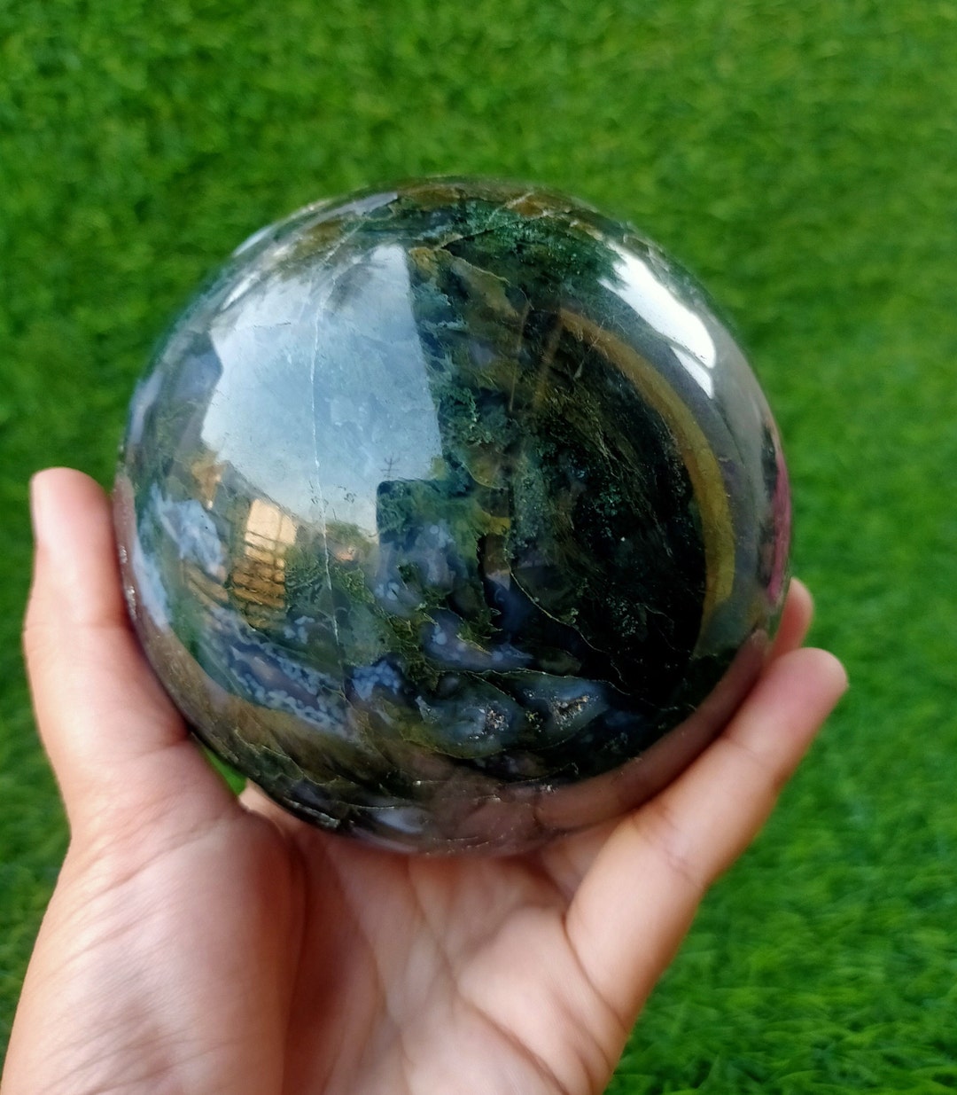 110 MM Large Green Moss Agate Sphere High Quality Natural Stone Crystal ...