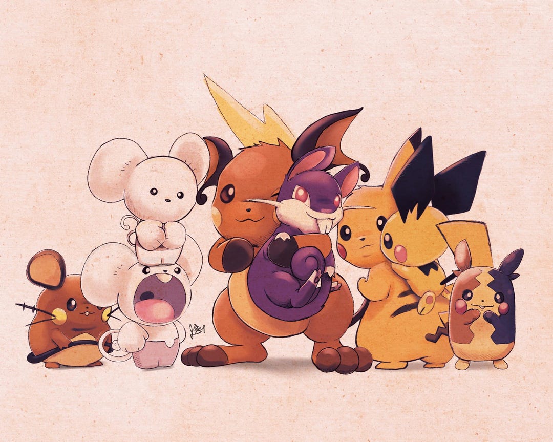 Family Portrait Pikachu Textured Art Print - Etsy