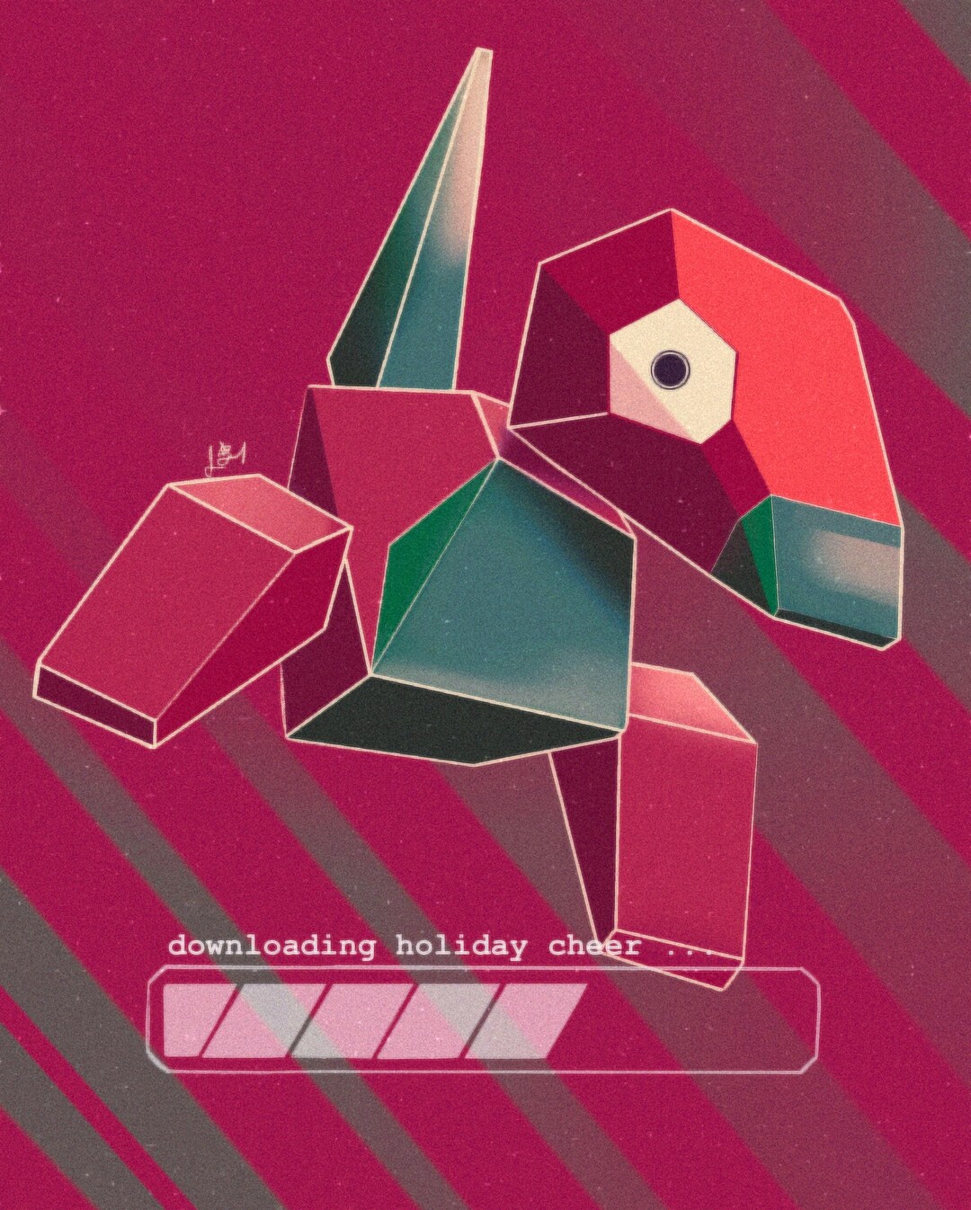 Porygon Holiday Cheer Textured Art Print - Etsy