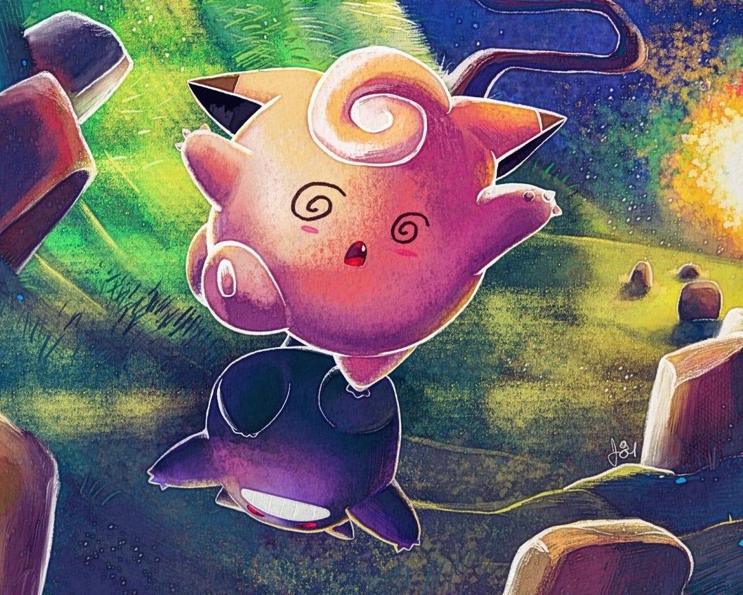Clefairy and Gengar Textured Art Print - Etsy
