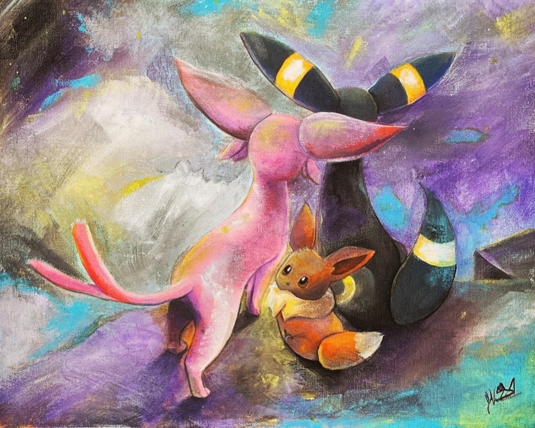 Eevee Espeon Umbreon on Textured Art Paper - Etsy