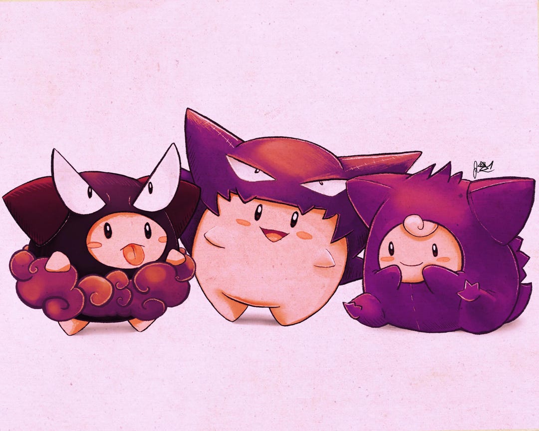 Gastly Haunter Gengar Costumed Cleffa Textured Art Print - Etsy