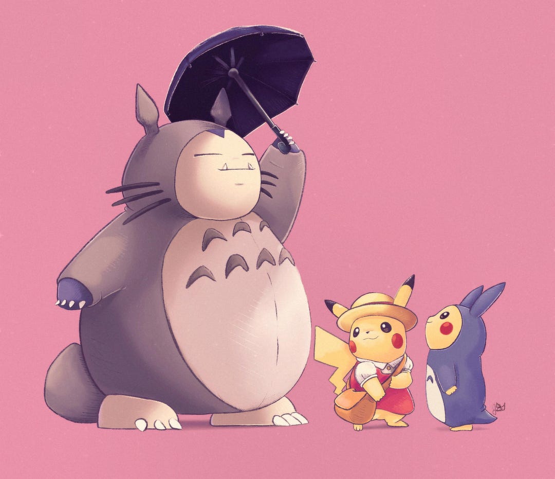 Totoro Snorlax Pikachu on Textured Art Paper - Etsy