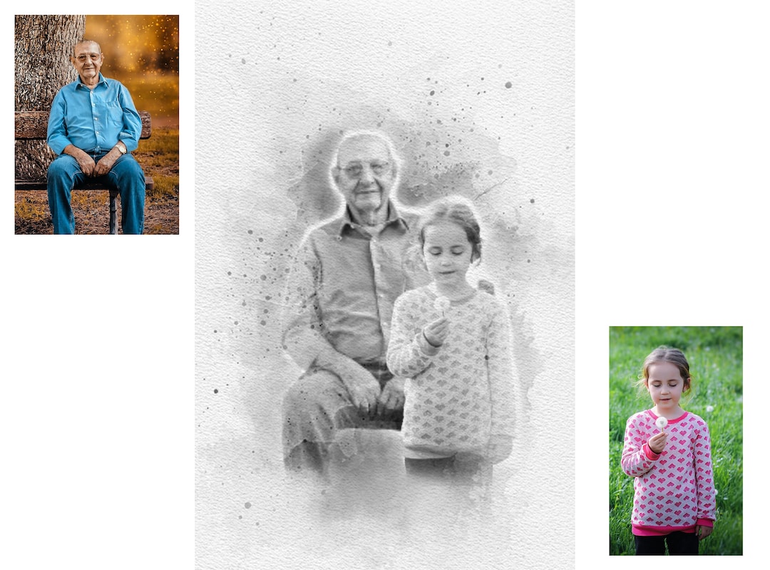 Memorial Gift, Merge Photos Together, Combine Pictures Into a Drawing ...