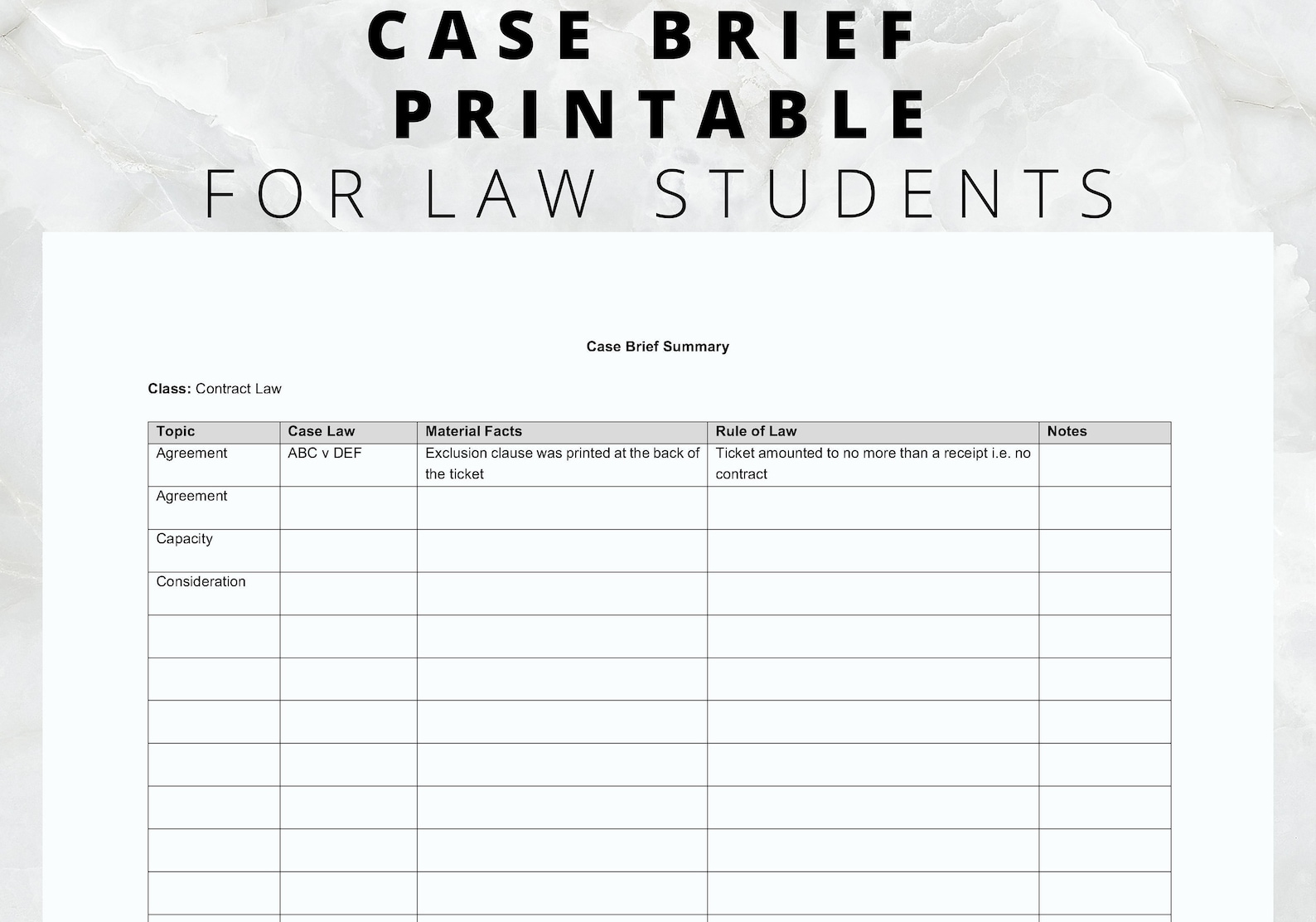 Law School Case Brief Summary Editable Essential for Law Students ...
