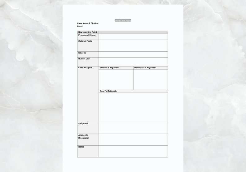 Law School - Case Brief Template Editable - Essential for Law Students ...