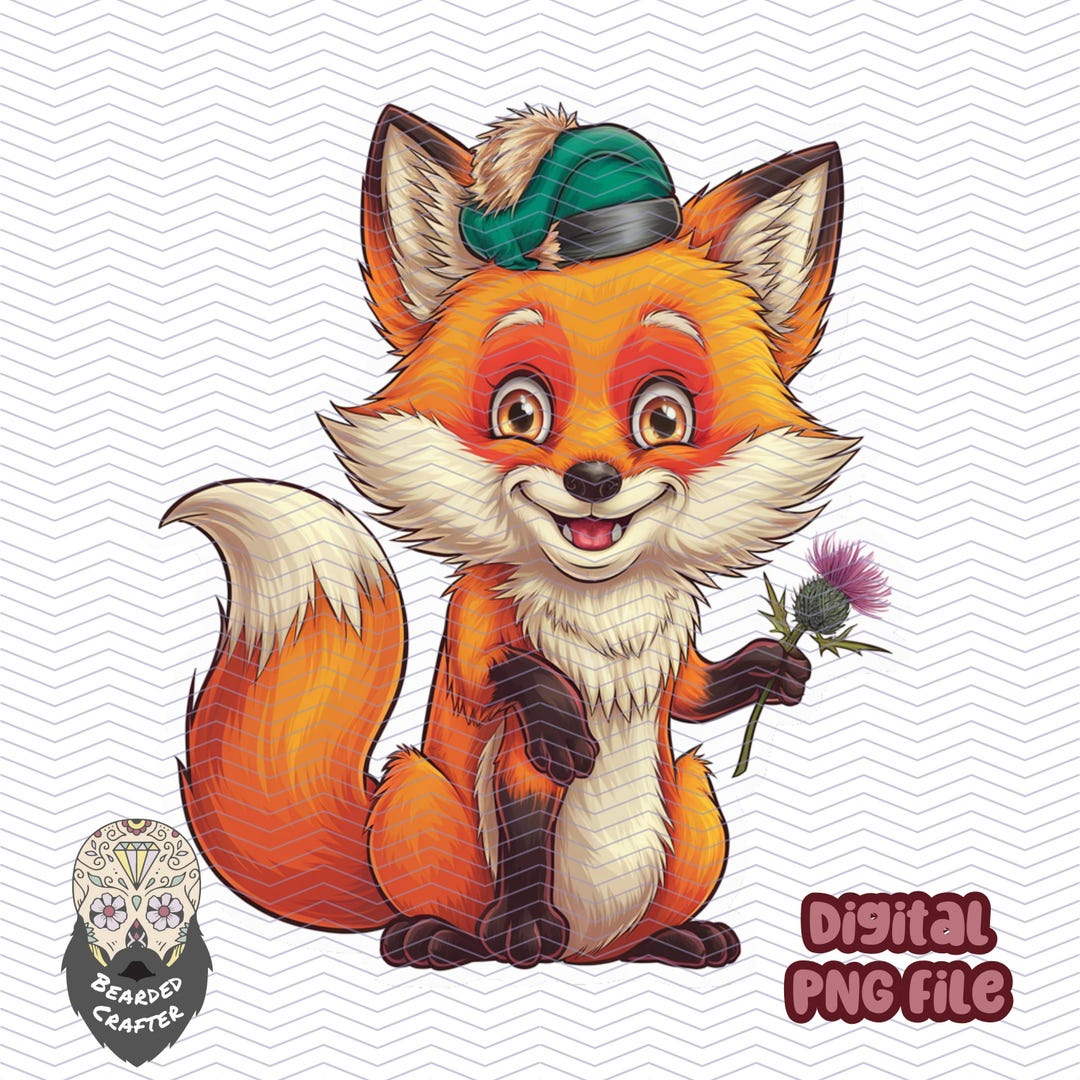 Scottish Fox PNG - Adorable Woodland Animal Digital File With Thistle ...