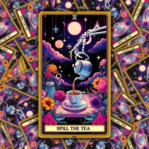 Spill the Tea Tarot Card Skeleton Vinyl Sticker Fun and Quirky Durable ...