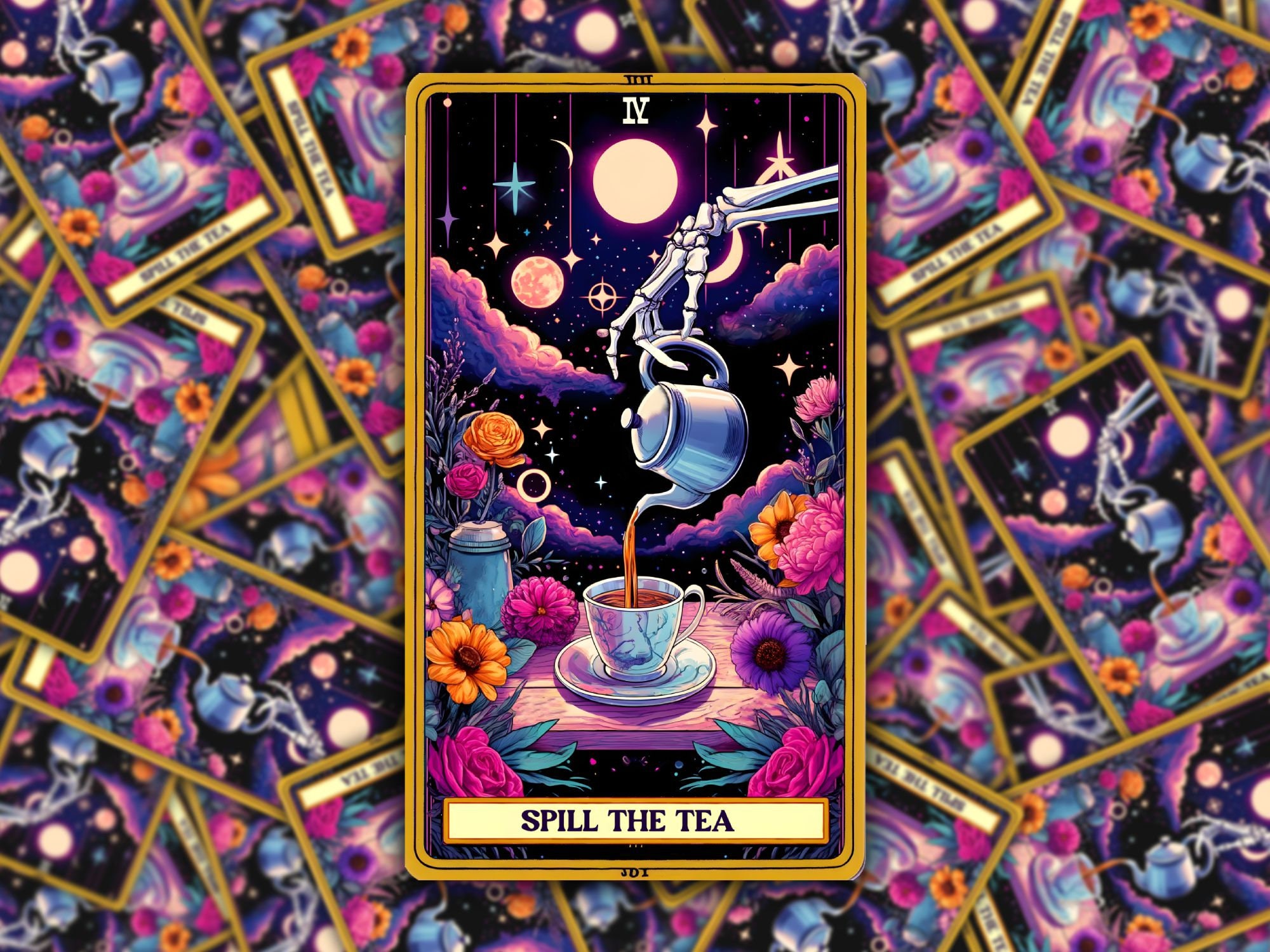 Spill the Tea Tarot Card Skeleton Vinyl Sticker Fun and Quirky Durable ...