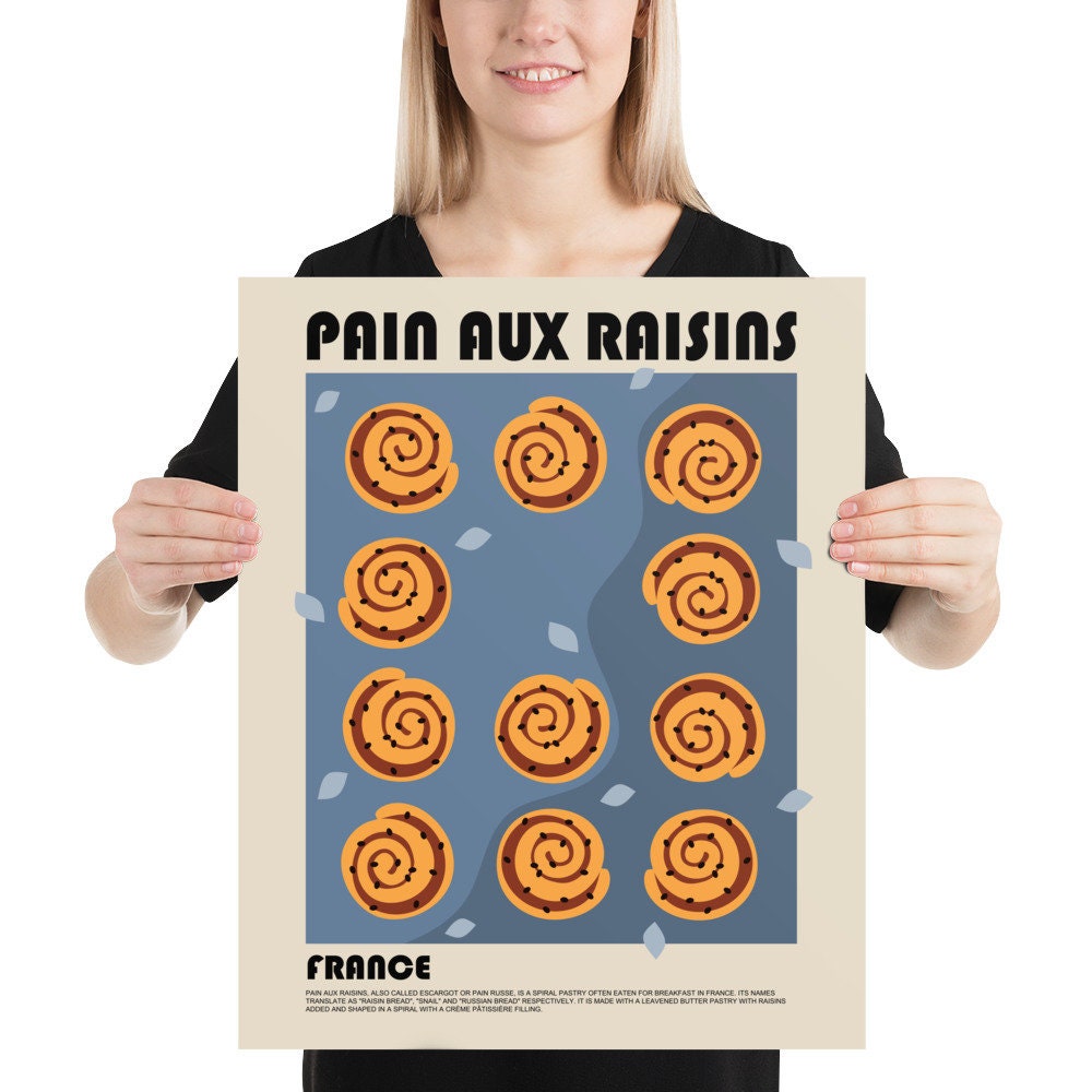 Pain Aux Raisins Poster French Pastry Art Print Bread - Etsy