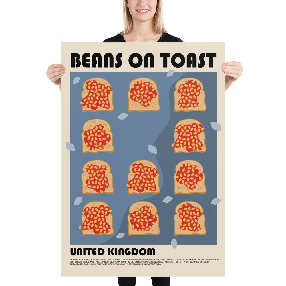 Beans on Toast Art Print, English Food Print, Breakfast Poster, Modern ...