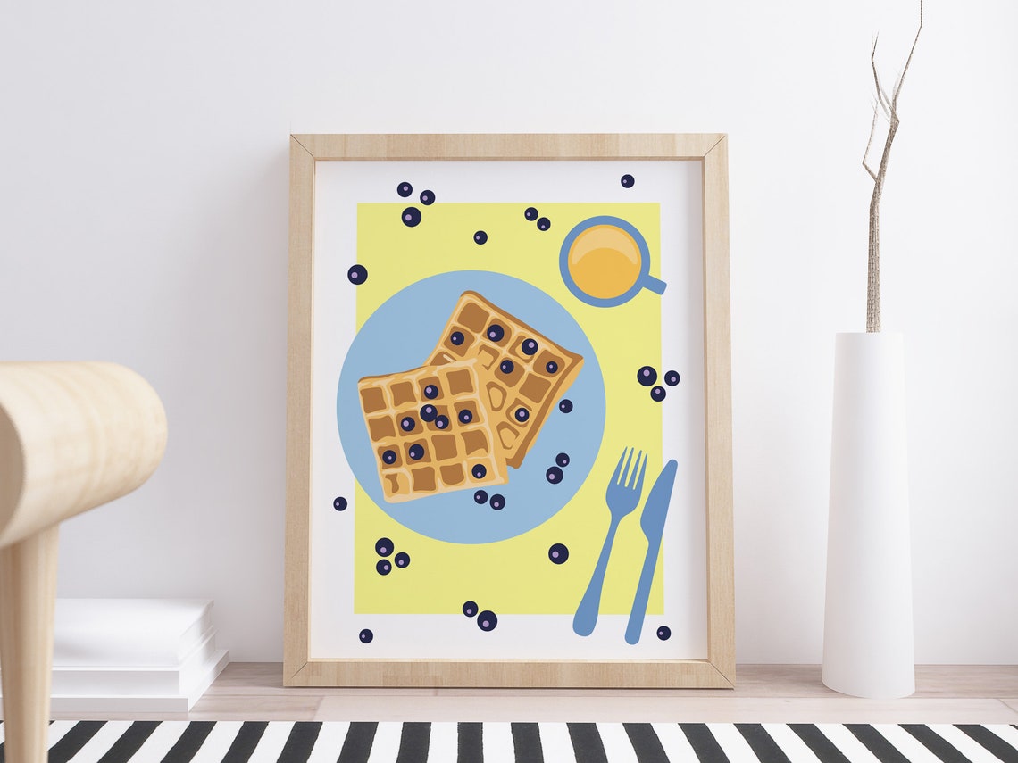 Waffle Art Print Breakfast Art Print Breakfast Illustration | Etsy