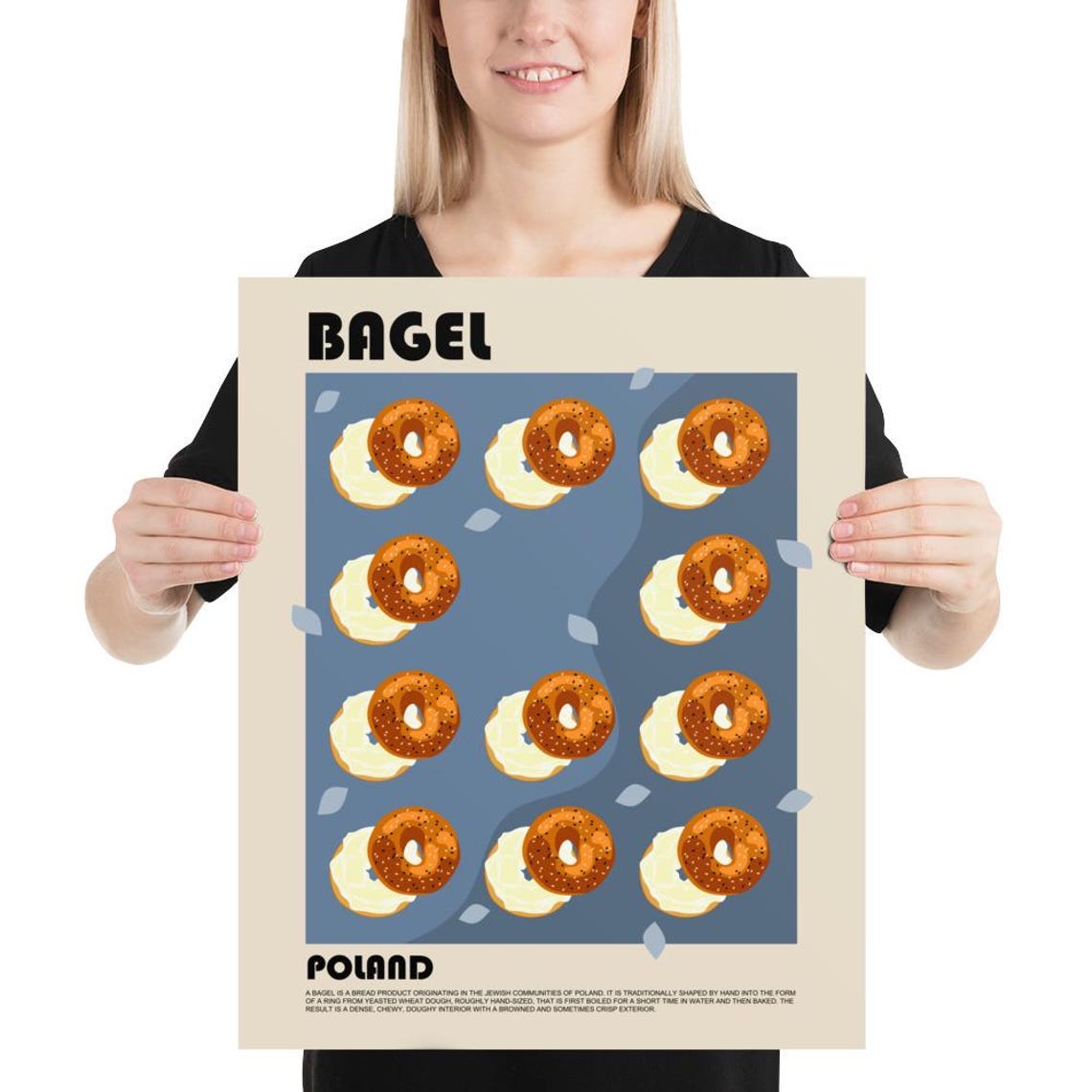 Bagel Poster, Polish Food Art, Poland Art, New York Style Bagel Art ...