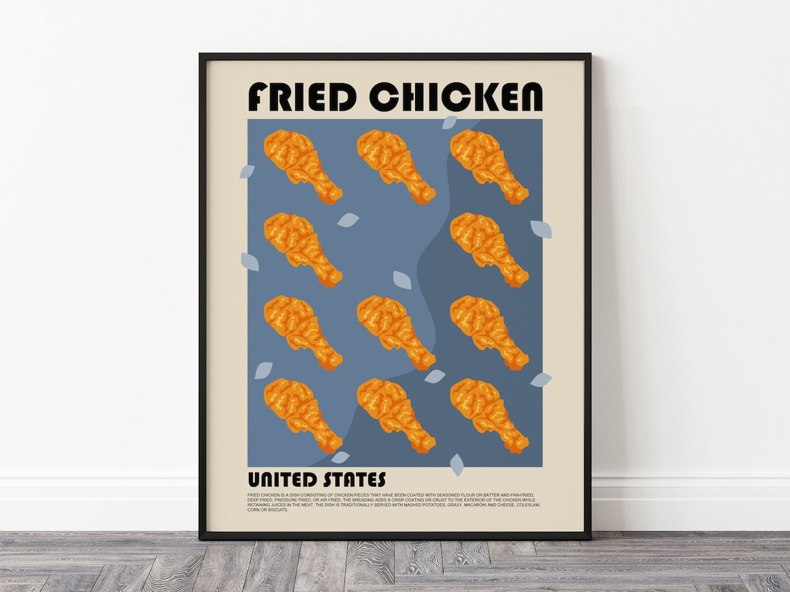 Fried Chicken Art Print Fast Food Poster Modern Kitchen Wall - Etsy
