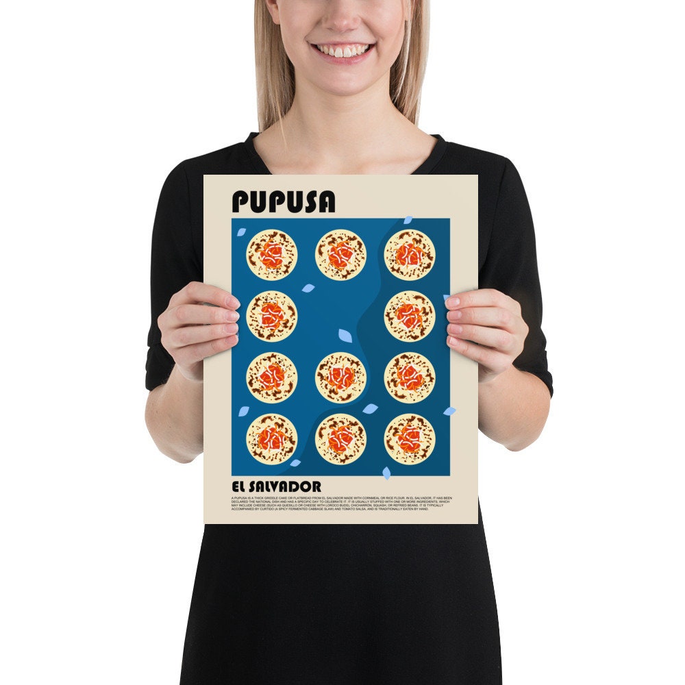Pupusa Food Art Poster, Salvadoran Cuisine Art, Central American Decor ...