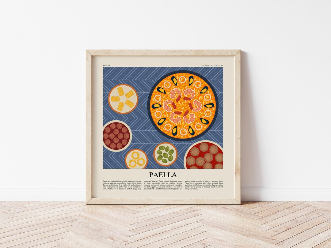 Paella Poster, Square Food Print, Spanish Food Art Print, Breakfast Art ...