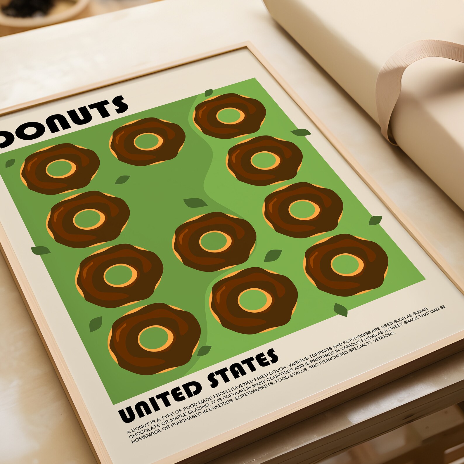 Chocolate Donut Poster, Dessert Art Print, Food Print, Food Poster ...