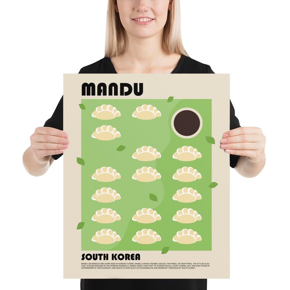 Mandu Art Print, Dumpling Poster, South Korean Food Print, South Korea ...
