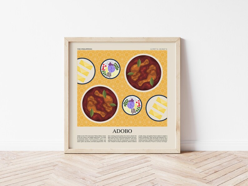 Adobo Art Print, Philippines Poster, Filipino Food Art, Modern Kitchen ...