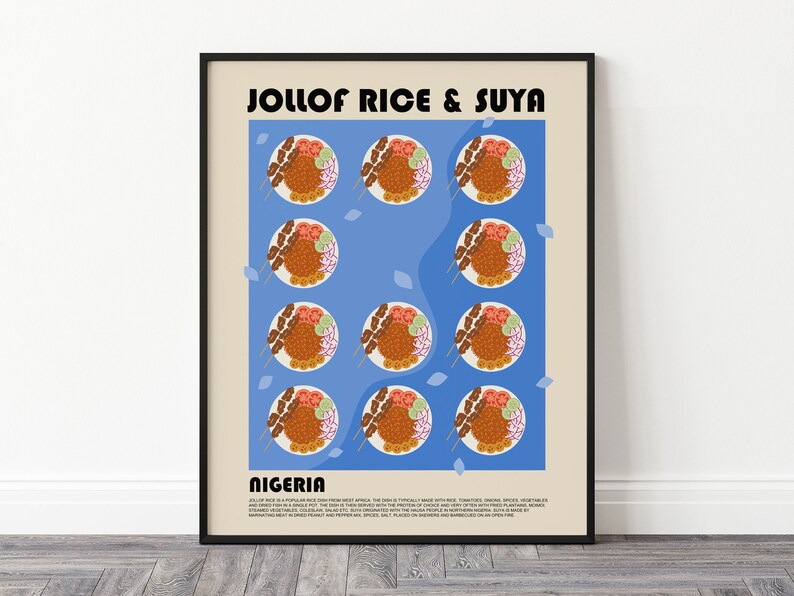Jollof Rice and Suya Art Print, Nigerian Food Poster, West African Food ...